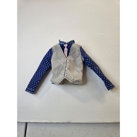 Barbie | Toys | Ken Doll Suit Top Blue And Grey With Pink Tie | Poshmark